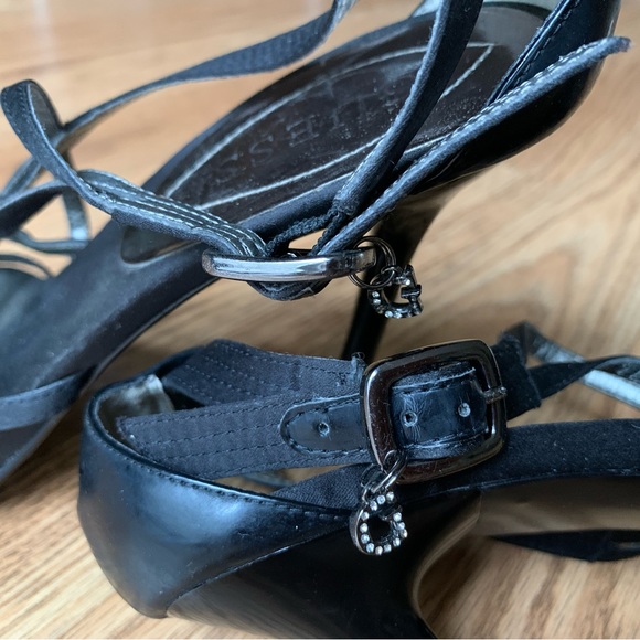 Guess | Shoes | Guess Strappy Black Heels With Adorable Rhinestone Gs At Strap | Poshmark